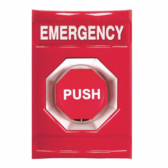 Emergency Push Button, Key-To-Reset, 4 7/8 in Height, 3 1/4 in Width ...