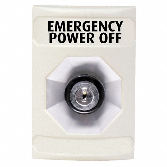 Emergency Power Off Push Button, Key-To-Activate, 4 7/8 in Height, 3 1/ ...