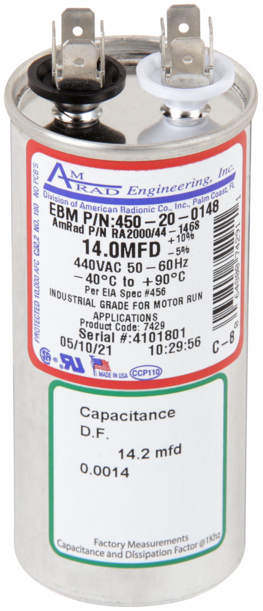 EBM-PAPST, Round, 440V AC, Motor Run Capacitor - 5AGK6|450-21-0148 ...
