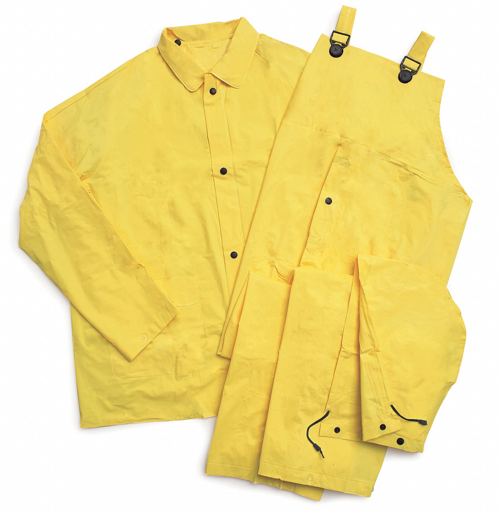 CONDOR 3-Piece Rainsuit with Detachable Hood: Yellow, L, PVC, 10 mil ...