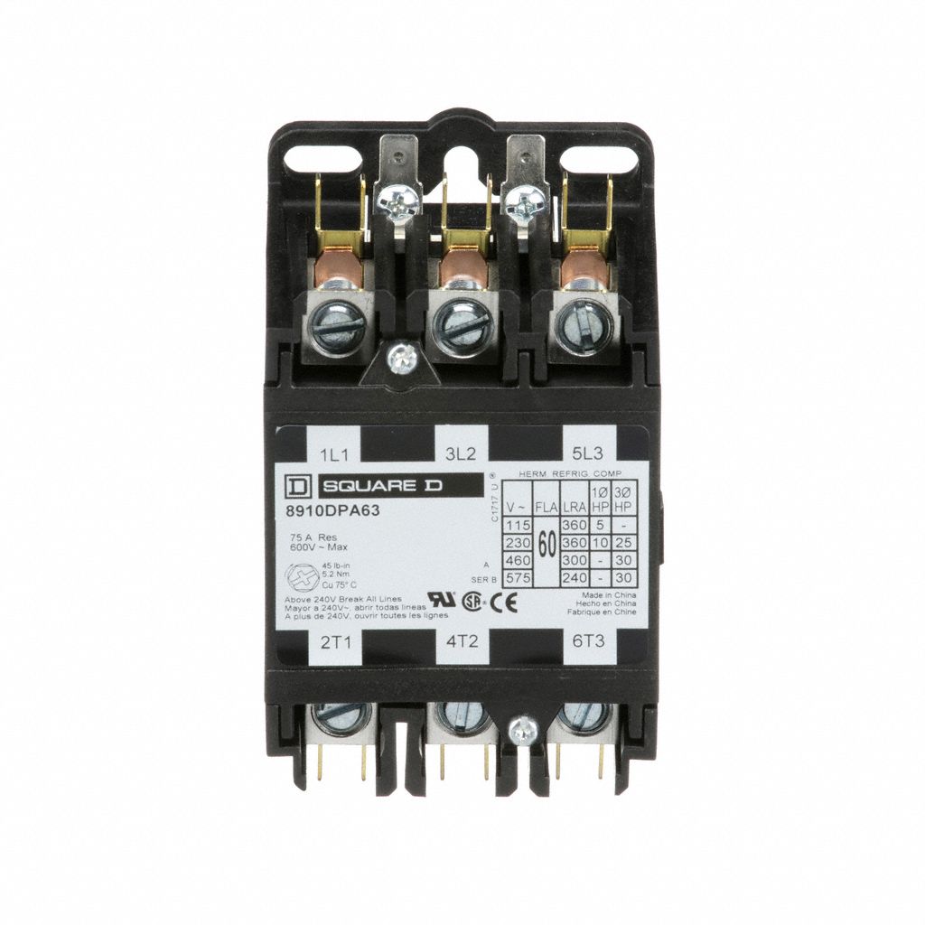 SQUARE D Definite Purpose Magnetic Contactor: 3 Poles, 60 A Full Load ...