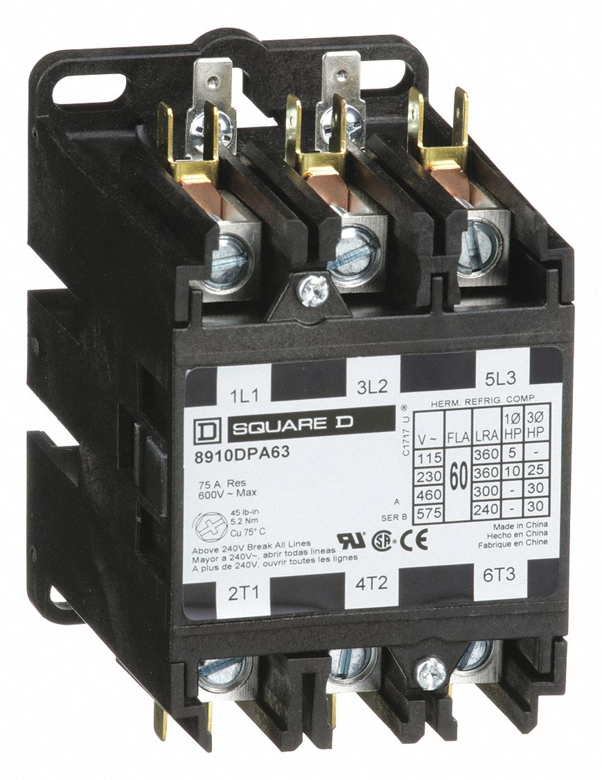 3 Pole 600VAC Max NOS NO PACKAGE** Square D 8910DPA63Y125 75A Contactor ...
