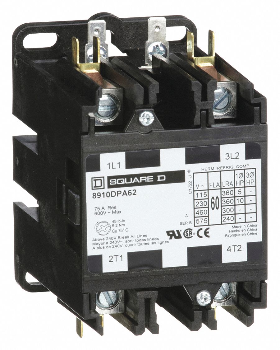 SQUARE D 120V AC Definite Purpose Contactor; No. of Poles 2, 60 Full ...