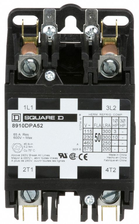 SQUARE D Definite Purpose Magnetic Contactor: 2 Poles, 50 A Full Load ...