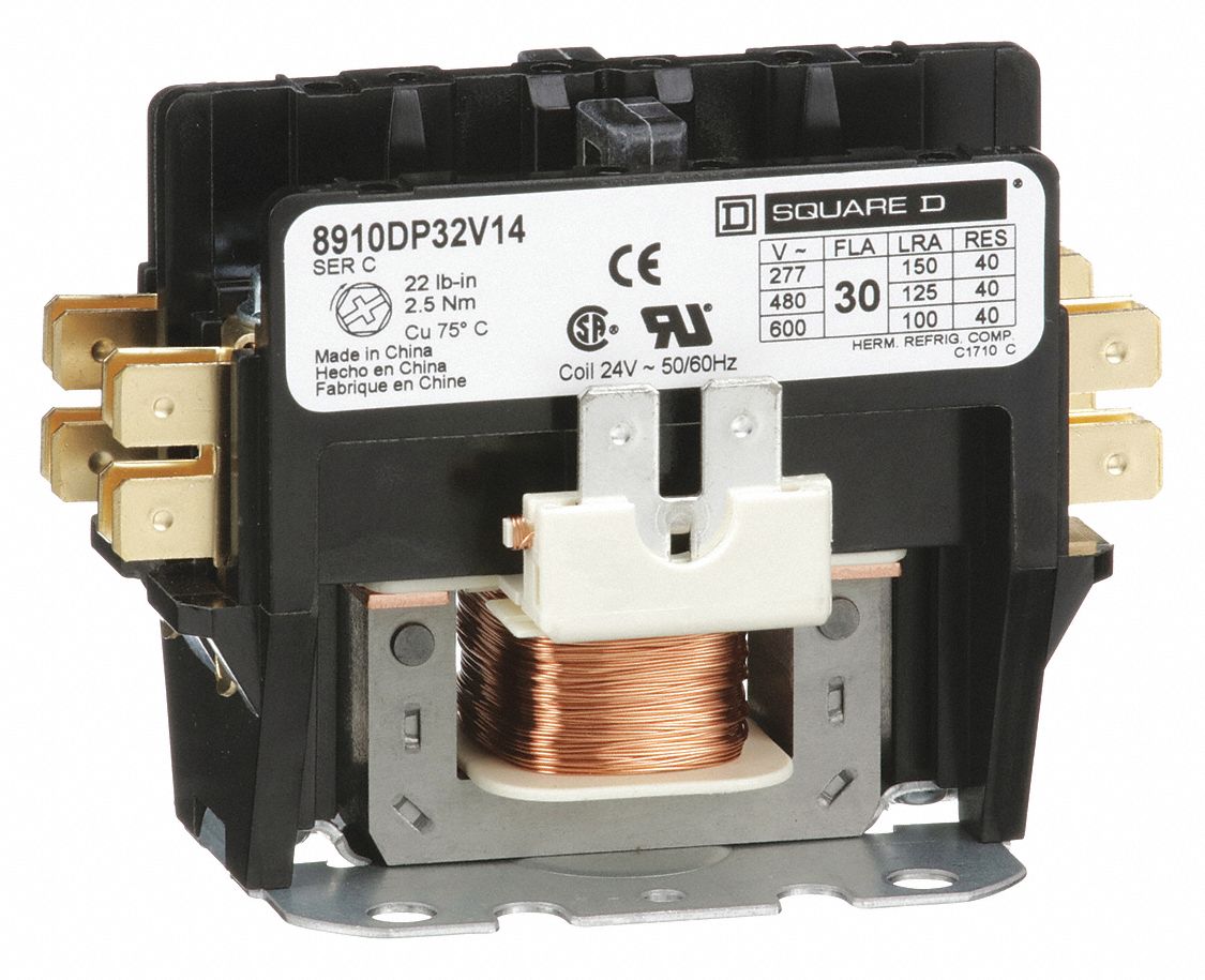 SQUARE D 24V AC Definite Purpose Contactor; No. of Poles 2, 30 Full ...