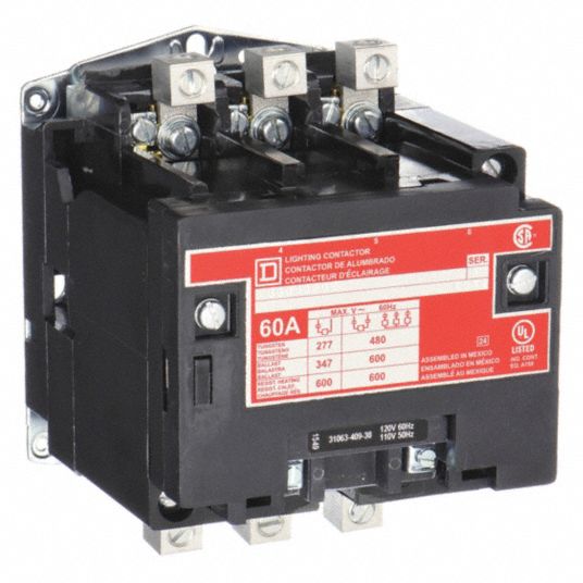 SQUARE D, 3 Poles, 120V AC, Lighting Magnetic Contactor - 5B138 ...