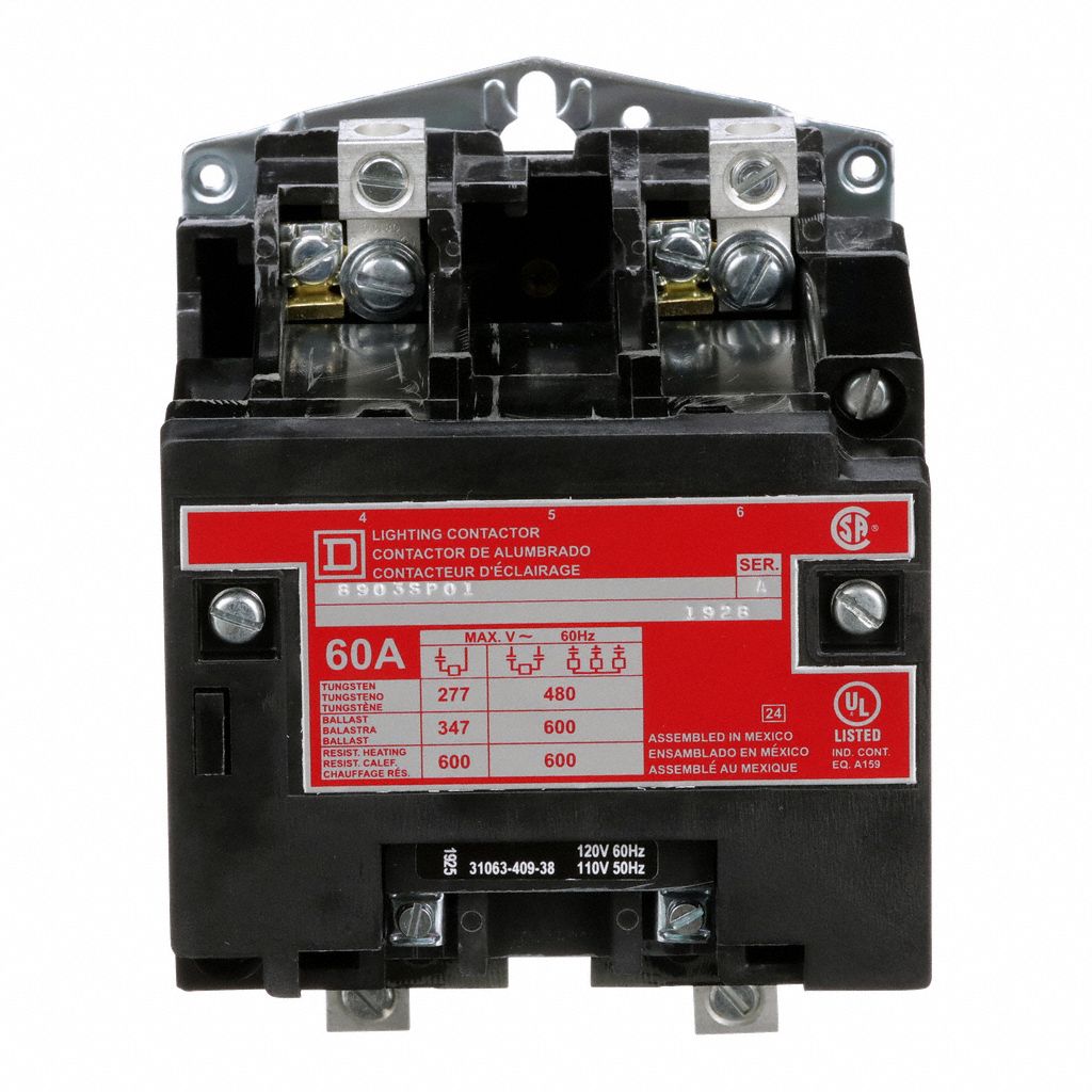 SQUARE D Lighting Magnetic Contactor: 2 Poles, 120V AC, 60 A Full Load ...