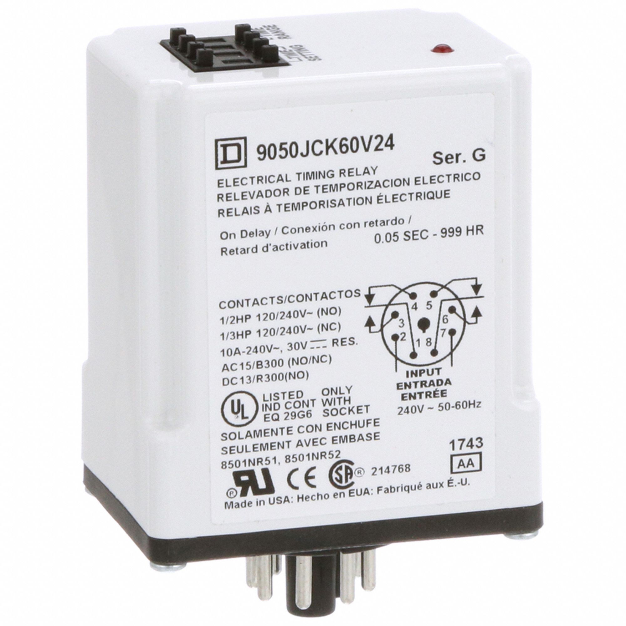 SCHNEIDER, Socket Mounted, 240V AC, Single Function Time Delay Relay ...