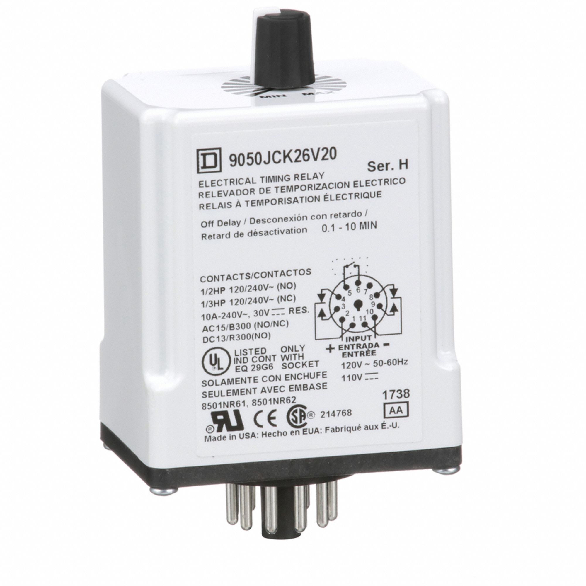 SCHNEIDER, Socket Mounted, 110V AC, Single Function Time Delay Relay ...