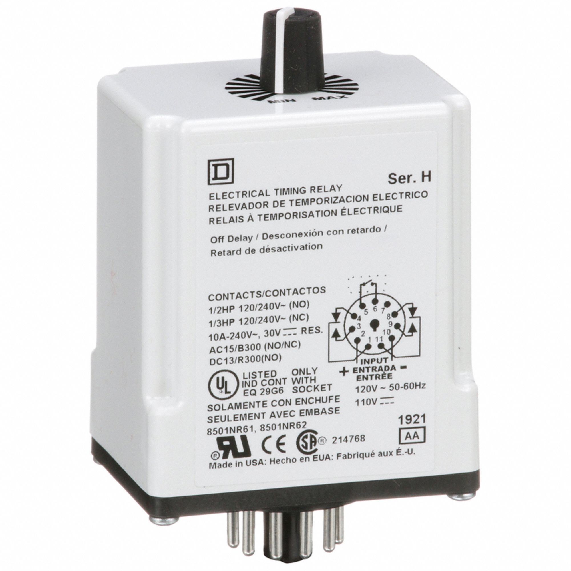 SCHNEIDER, Socket Mounted, 120V DC, Single Function Time Delay Relay ...