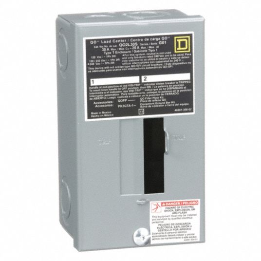 SQUARE D Load Center: 30 A Amps, 120/240V AC, 2 Spaces, 10kA, 0 Max. No ...