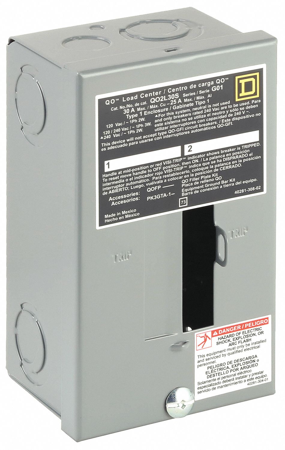 SQUARE D Carga Central, Zapata Principal,30 Amperes,120/240VCA Voltaje,Número de Espacios: 2 ...