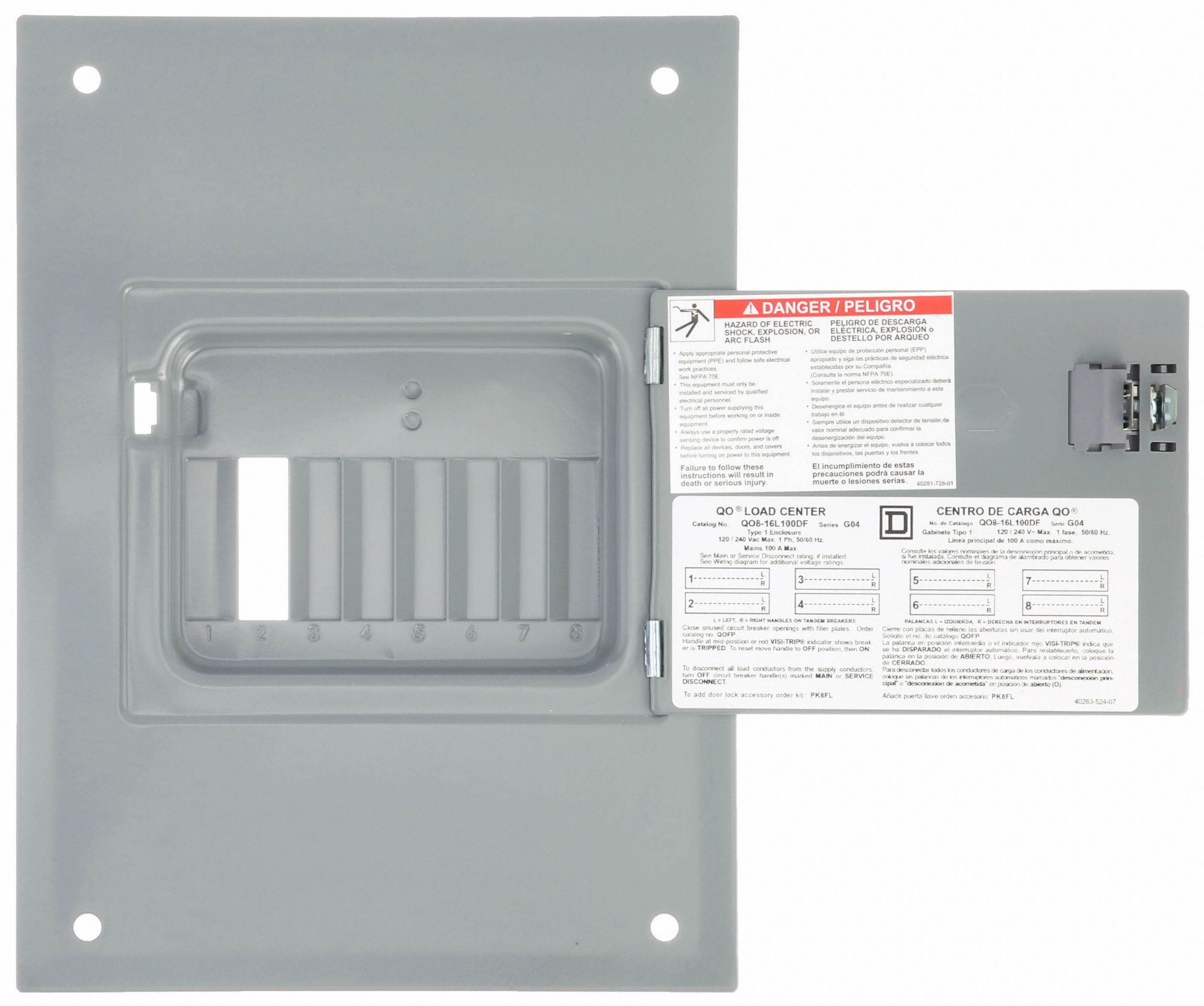 SQUARE D Load Center: 100 A Amps, 120/240V AC, 8 Spaces, 10kA, 8 Max ...