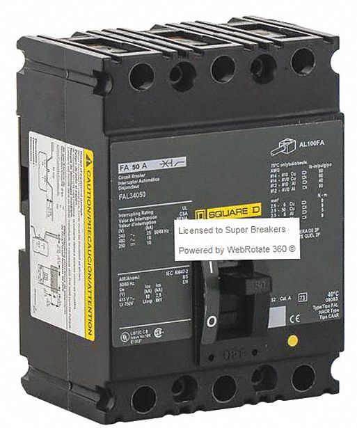 SQUARE D Circuit Breaker,50A,3P,480VAC,Lug,FAL - 5B845|FAL34050 - Grainger