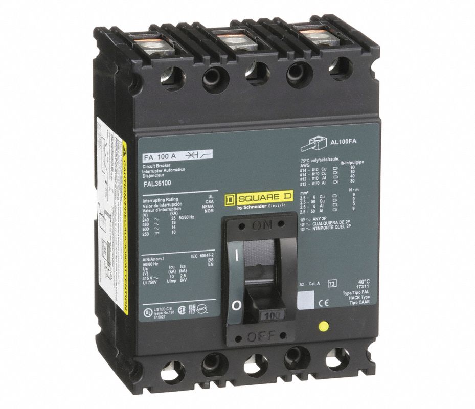 SQUARE D Disyuntor, 100 Amperes, Número de Polos: 3, Serie FAL, 600VCA ...