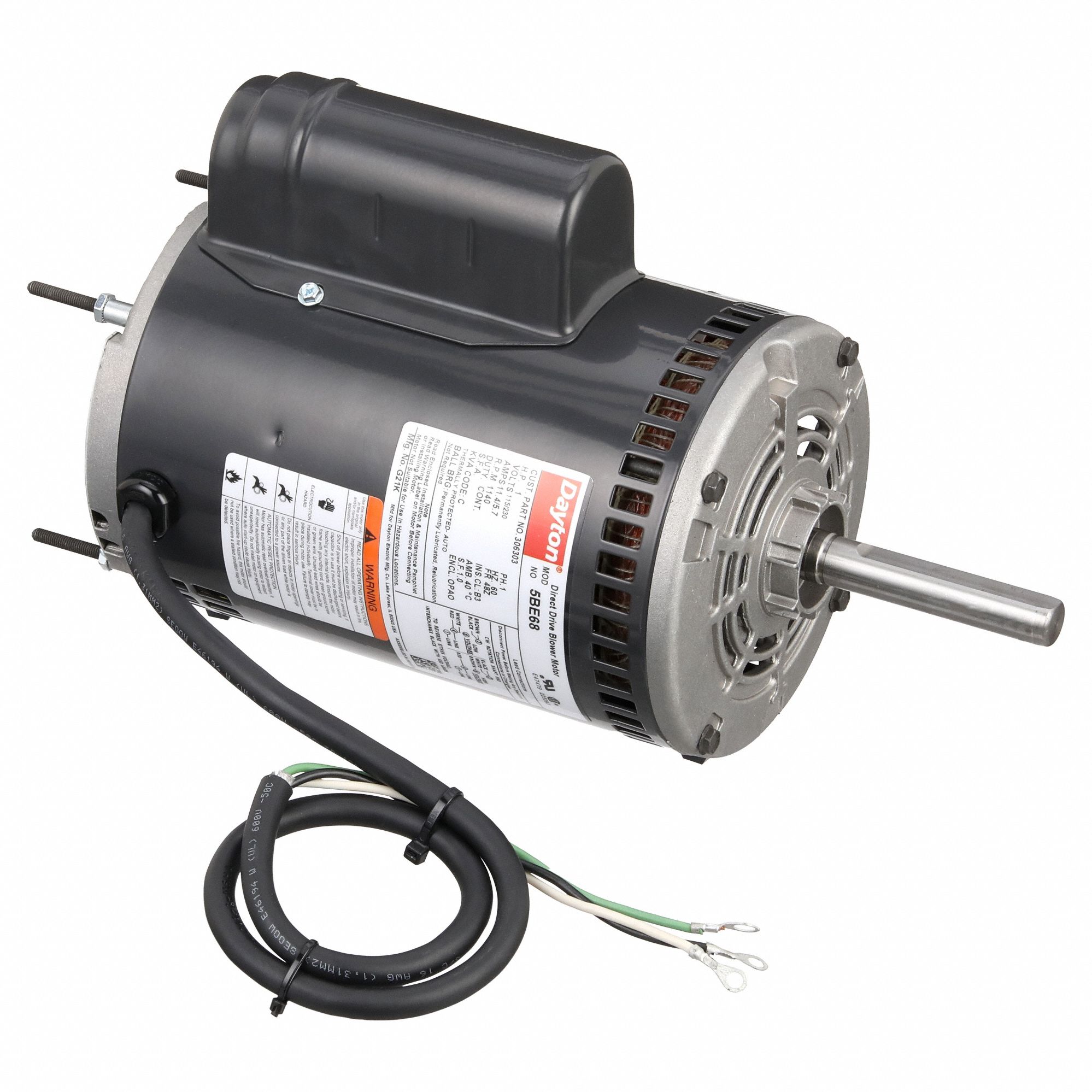 DAYTON, Stud, Permanent Split Capacitor, Direct Drive Blower Motor ...