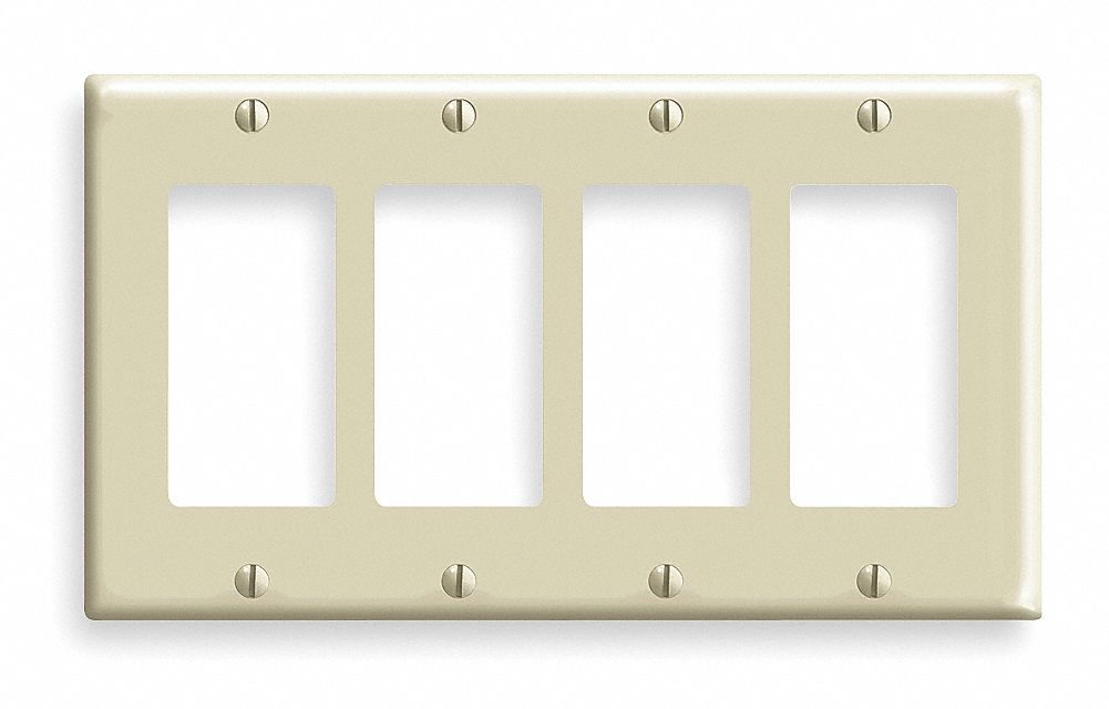 LEVITON 4 Wire Receptacle Wall Plate, Ivory, Number of Gangs 4 - 5C264 ...