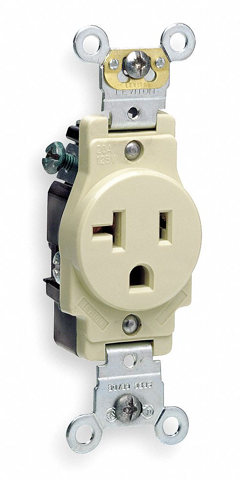 20, Industrial, Receptacle, Ivory, No Tamper Resistant - Grainger