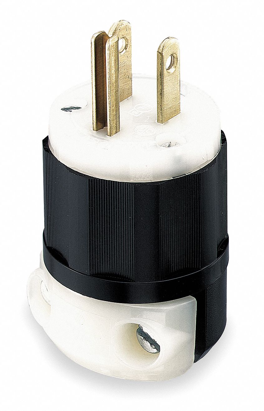 LEVITON 15 AA Industrial Grade Straight Blade Plug, Black/White; NEMA ...