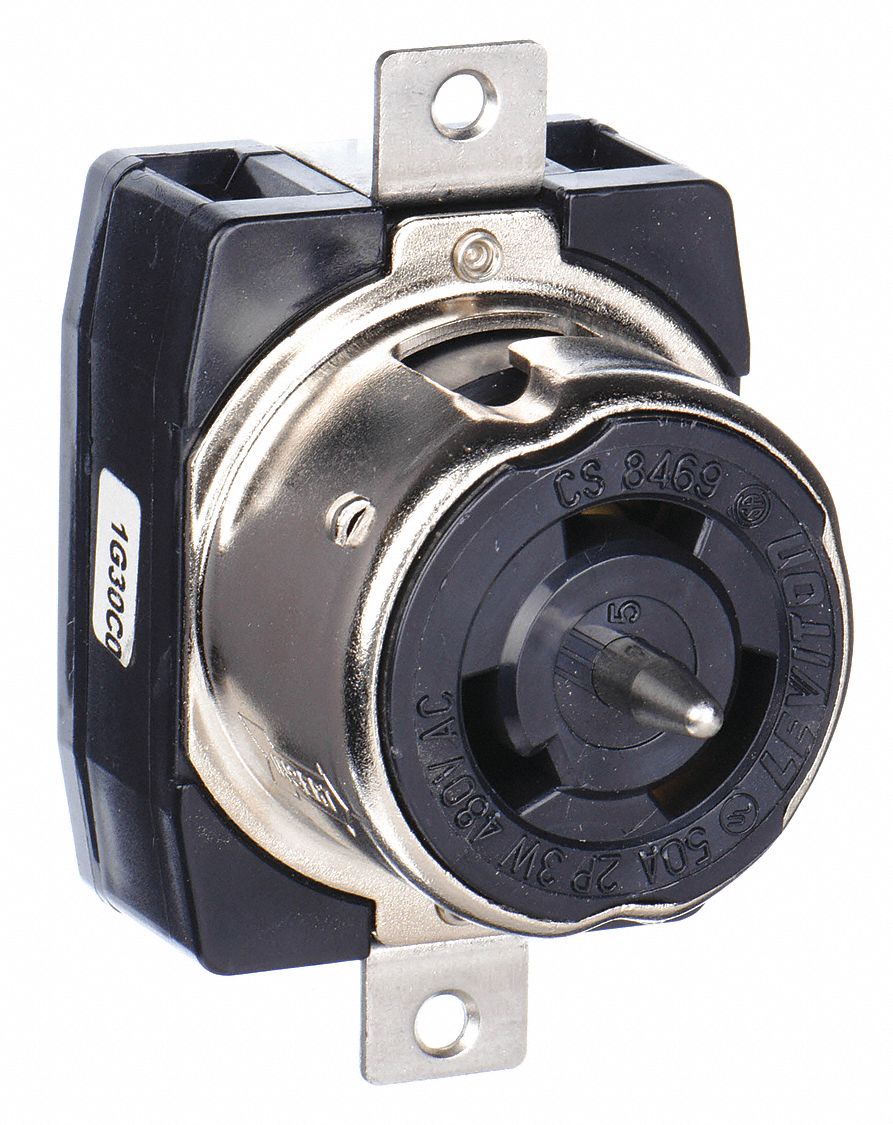 Black/White Locking Receptacle, 50 Amps, 480V AC Voltage, NEMA ...