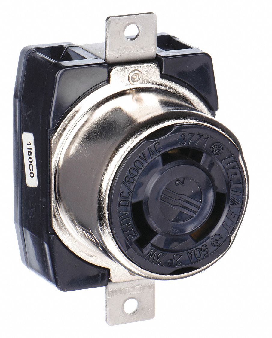 Black/White Locking Receptacle, 50 Amps, 600V AC/250V DC Voltage, NEMA ...
