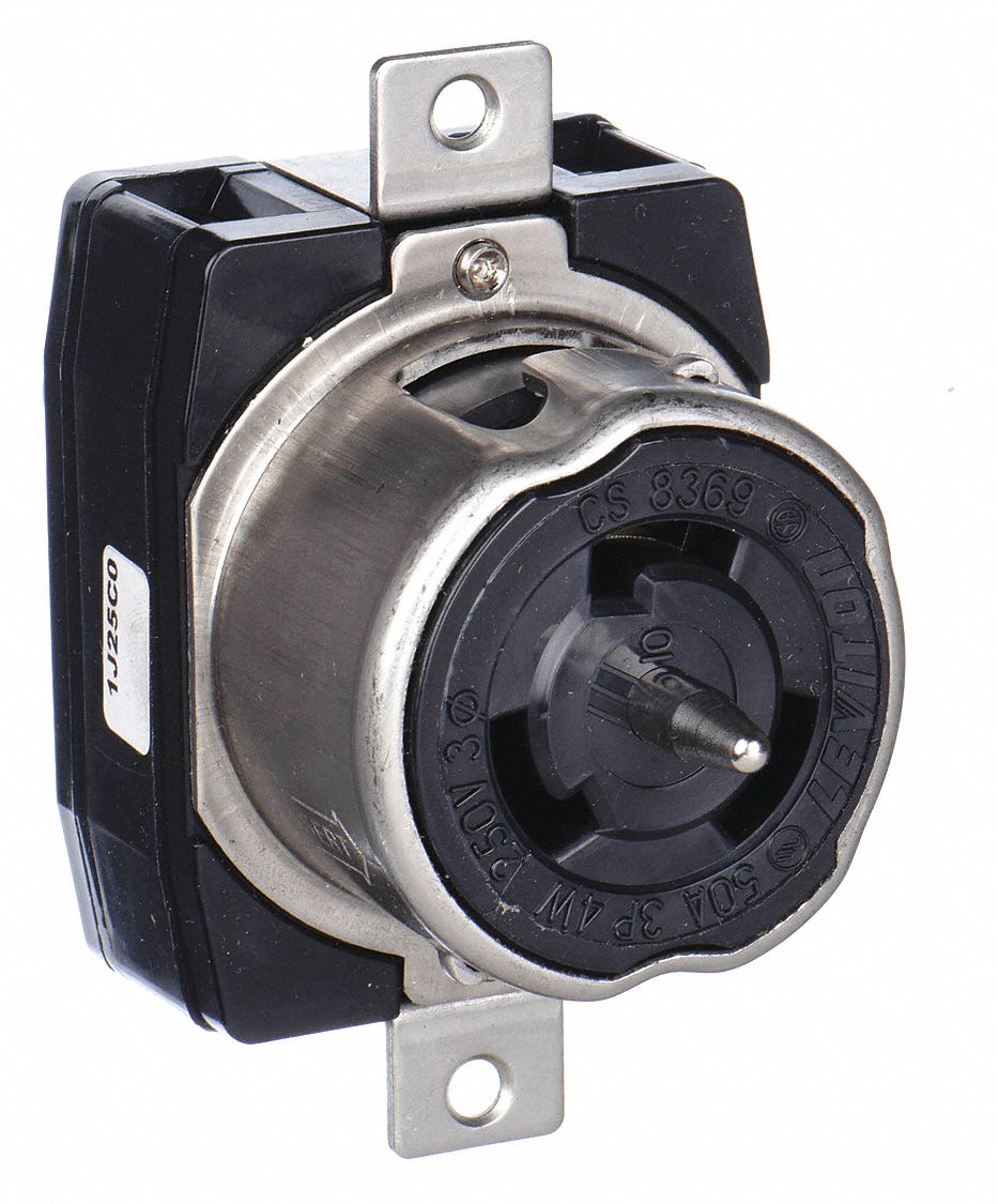 Black Locking Receptacle, 50 Amps, 240V AC Voltage, NEMA Configuration ...