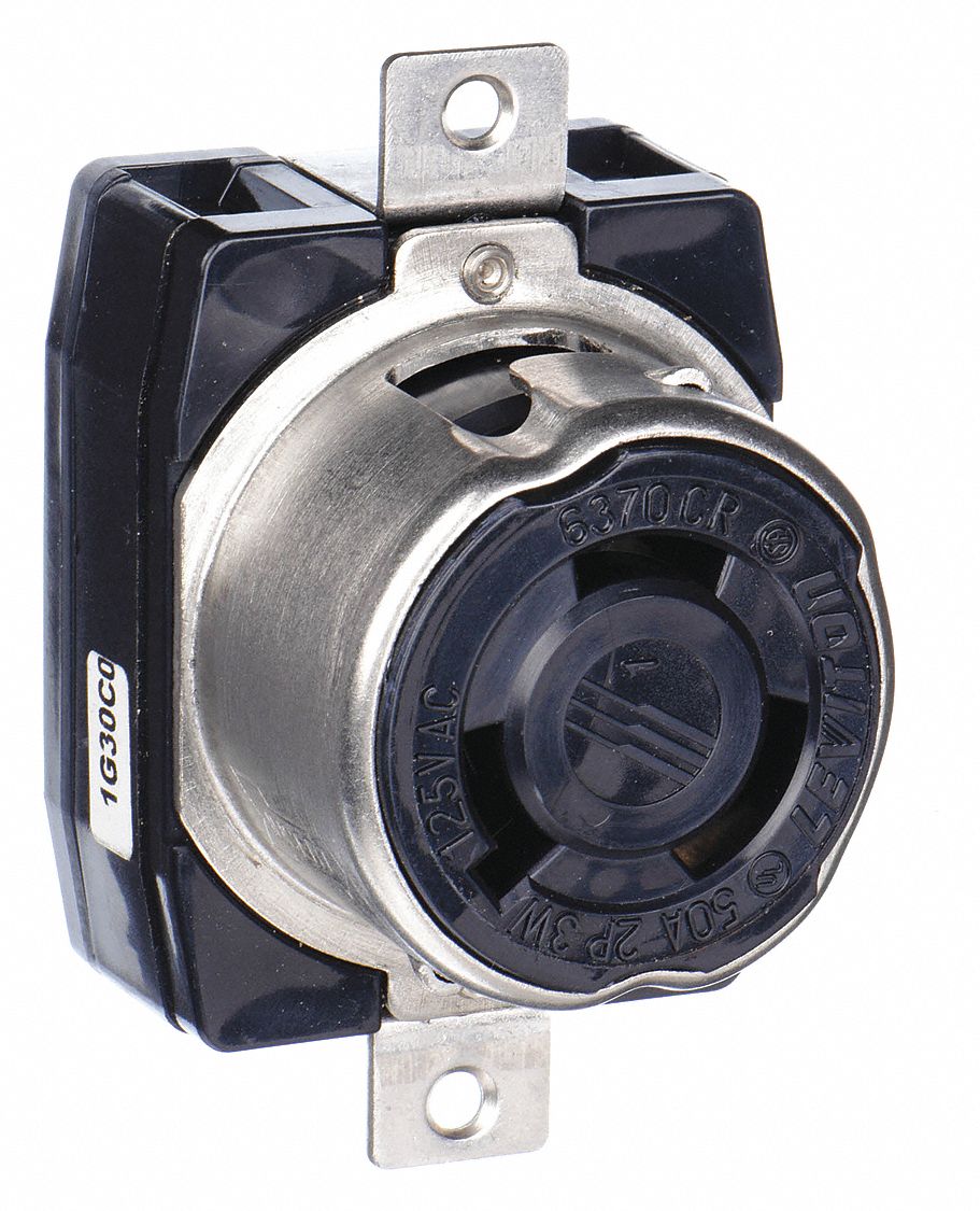 Black/White Locking Receptacle, 50 Amps, 125V AC Voltage, NEMA ...