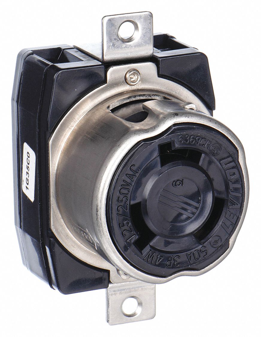 Black/White Locking Receptacle, 50 Amps, 125/250V AC Voltage, NEMA ...