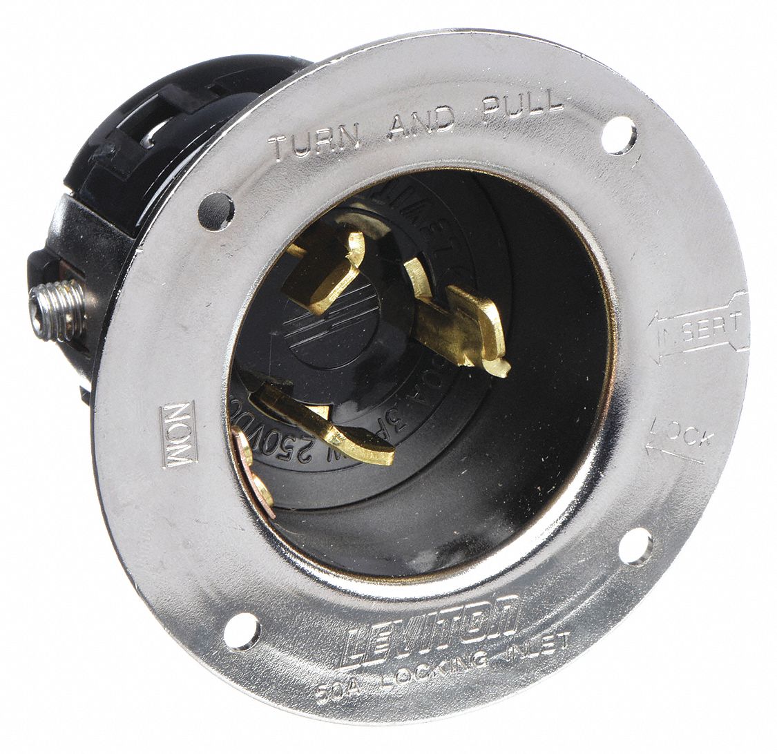 Gray Flanged Locking Inlet, 50 Amps, 600V AC/250V DC Voltage, NEMA ...