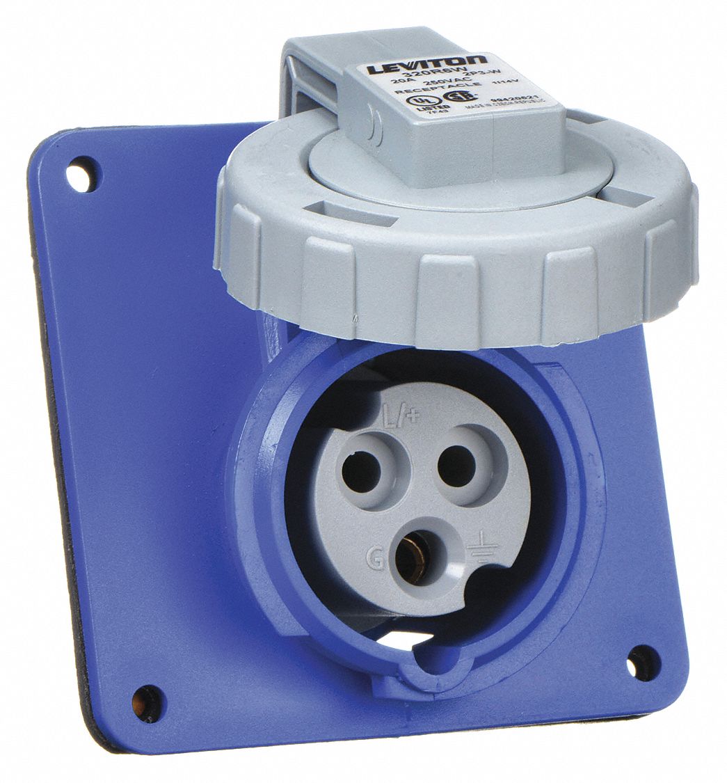 20 Amp, 1-Phase Valox 357 Watertight Pin and Sleeve Receptacle, Blue ...