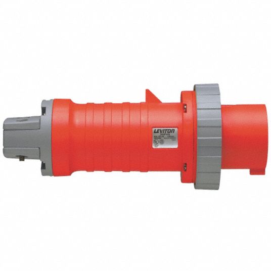 LEVITON 100 Amp, 3-Phase Valox 357 Watertight Pin and Sleeve Plug, Red ...