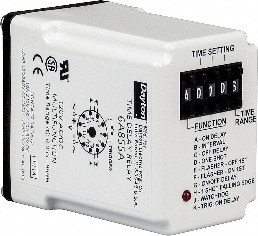 Dayton Multi Function Time Delay Relay 11 Pins Relay Rotary Knob Push Button 240v Ac