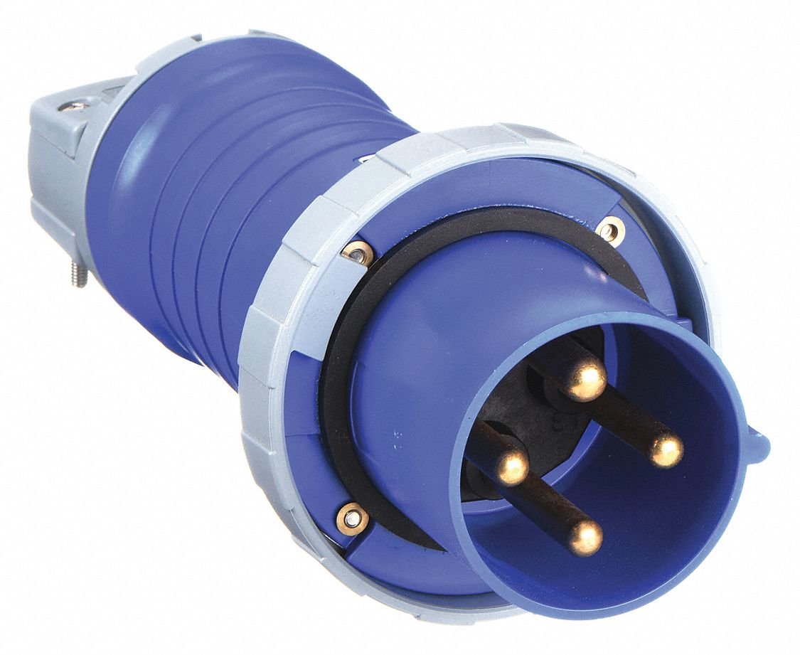 100 Amp, 3-Phase Valox 357 Watertight Pin and Sleeve Plug, Blue - Grainger