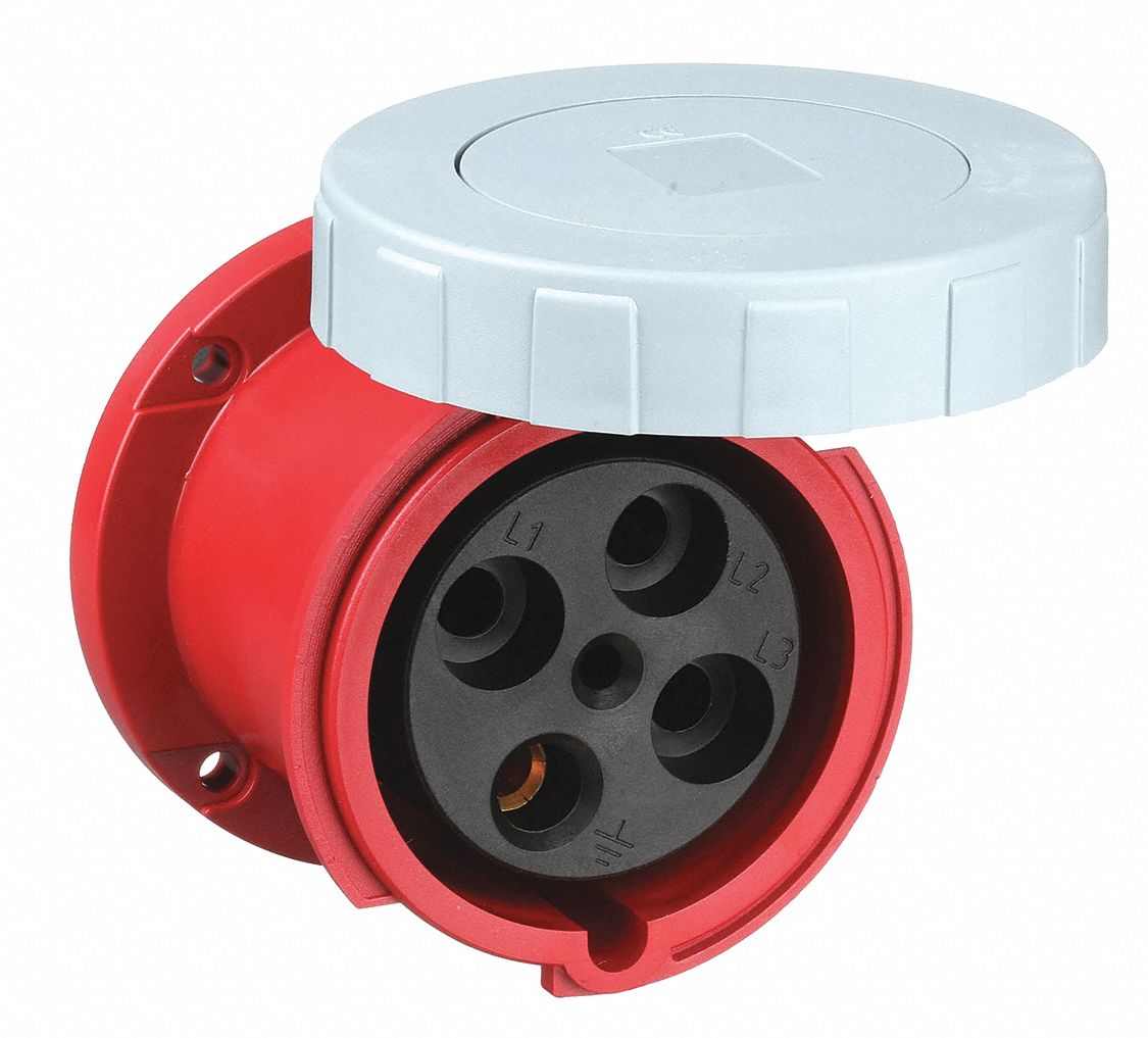 100 Amp, 3-Phase Valox 357 Watertight Pin and Sleeve Receptacle, Red ...