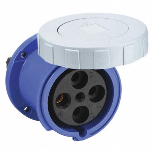 100 Amp, 3-Phase Valox 357 Watertight Pin and Sleeve Receptacle, Blue ...