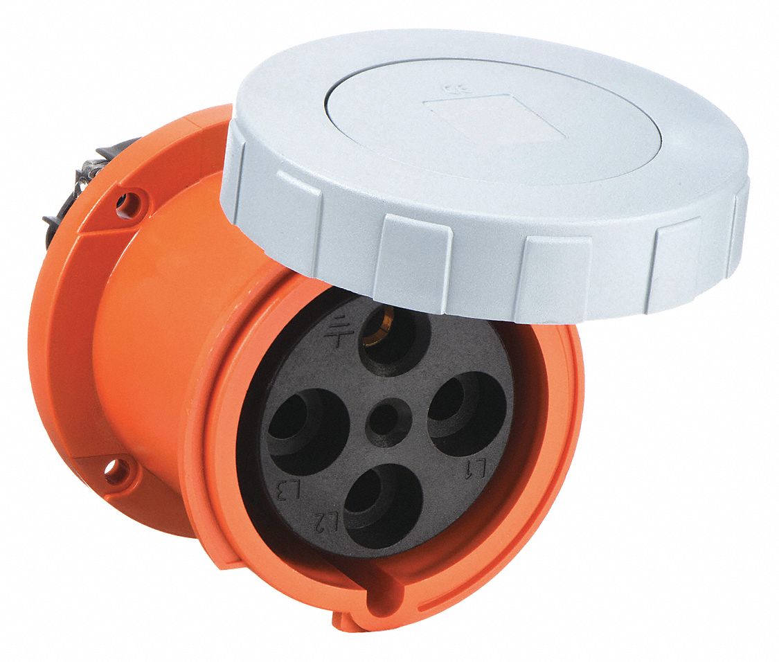 100 Amp, 1-Phase Valox 357 Watertight Pin and Sleeve Receptacle, Orange ...