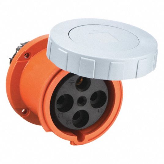 100 Amp, 1-Phase Valox 357 Watertight Pin and Sleeve Receptacle, Orange ...