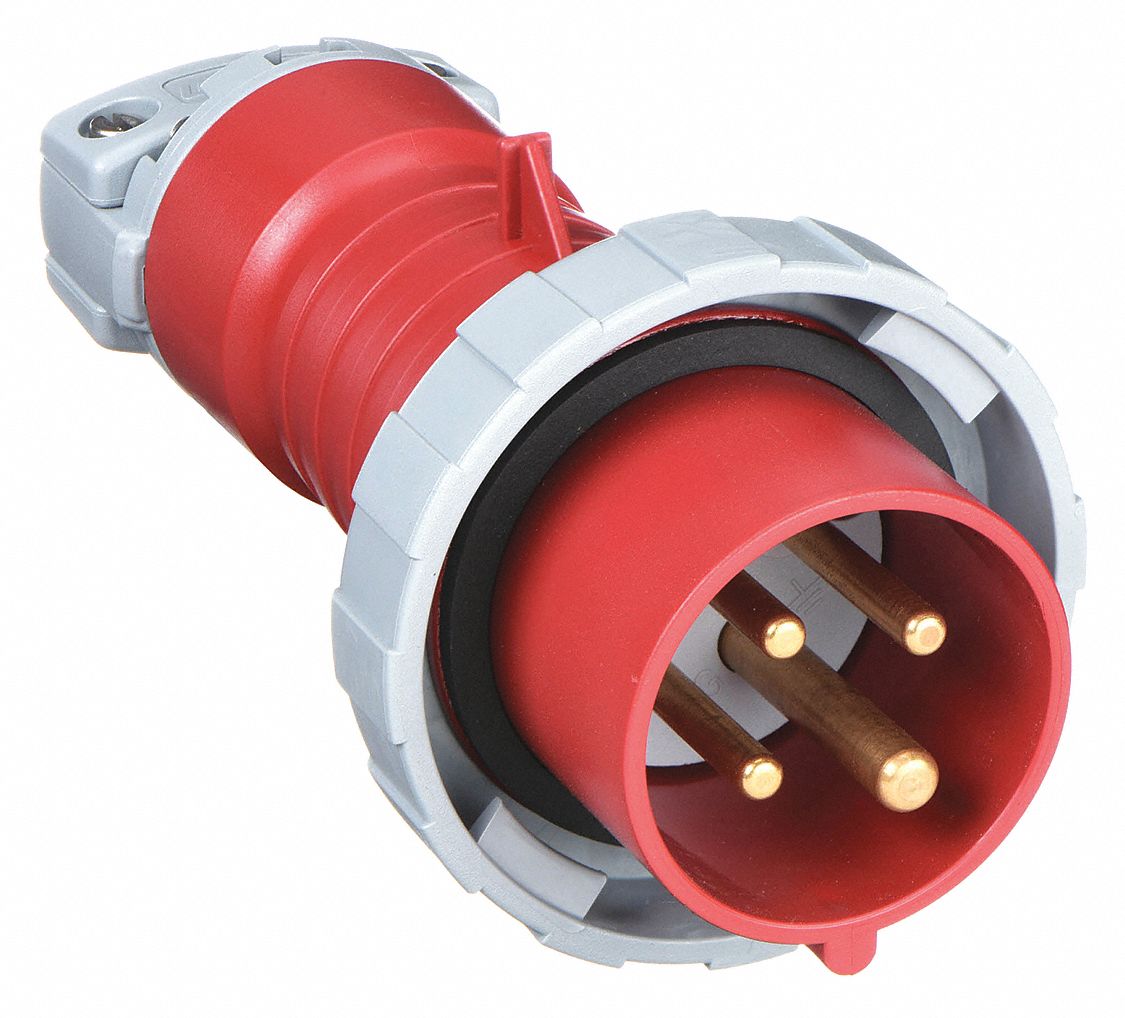 20 Amp, 3-Phase Valox 357 Watertight Pin and Sleeve Plug, Red - Grainger