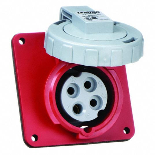20 Amp, 3-Phase Valox 357 Watertight Pin and Sleeve Receptacle, Red ...