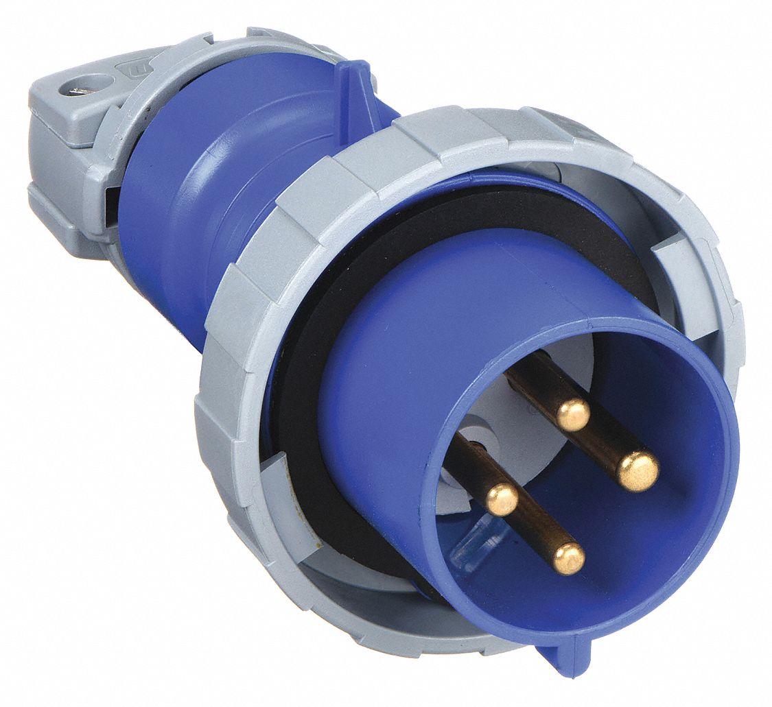 30 Amp, 3-Phase Valox 357 Watertight Pin and Sleeve Plug, Blue - Grainger