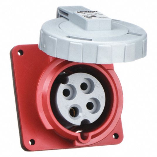 30 Amp, 3-Phase Valox 357 Watertight Pin and Sleeve Receptacle, Red ...