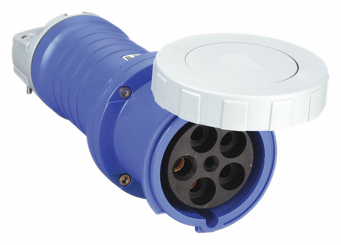 60 Amp, 3-Phase Valox 357 Watertight Pin and Sleeve Connector, Blue ...
