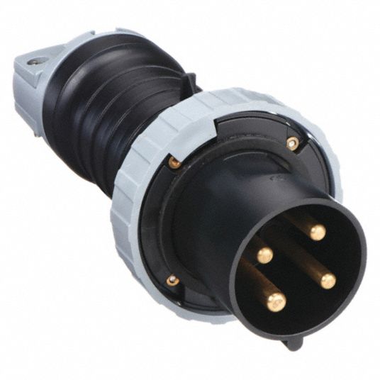 60 Amp, 3-Phase Valox 357 Watertight Pin and Sleeve Plug, Black - Grainger