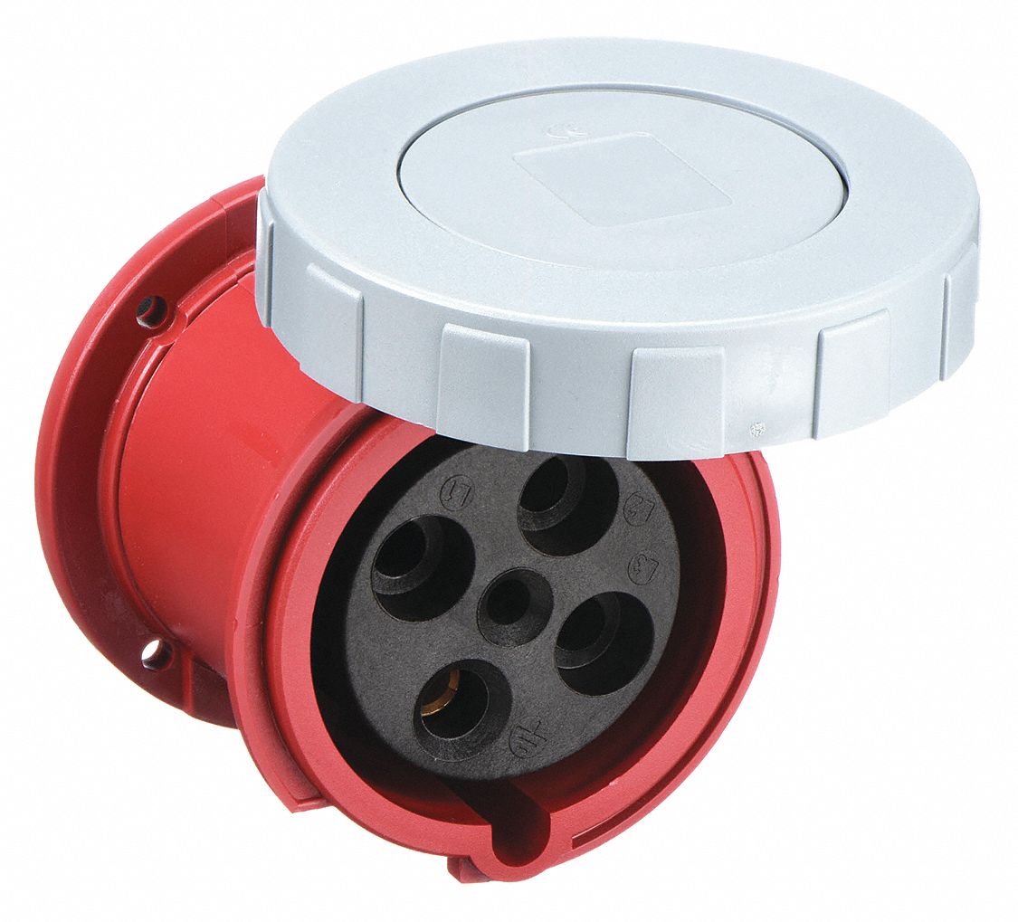 60 Amp, 3-Phase Valox 357 Watertight Pin and Sleeve Receptacle, Red ...