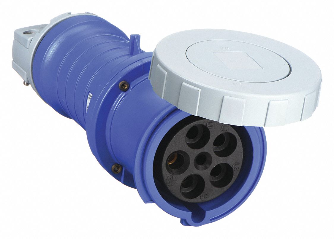 60 Amp, 3-Phase Valox 357 Watertight Pin and Sleeve Connector, Blue ...
