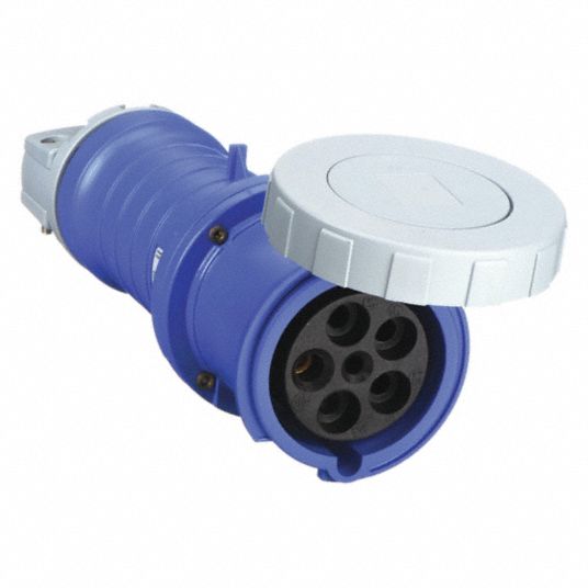60 Amp, 3-Phase Valox 357 Watertight Pin and Sleeve Connector, Blue ...