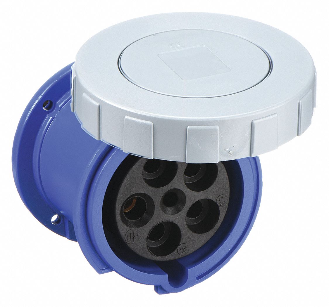 60 Amp, 3Y-Phase Valox 357 Watertight Pin and Sleeve Receptacle, Blue ...