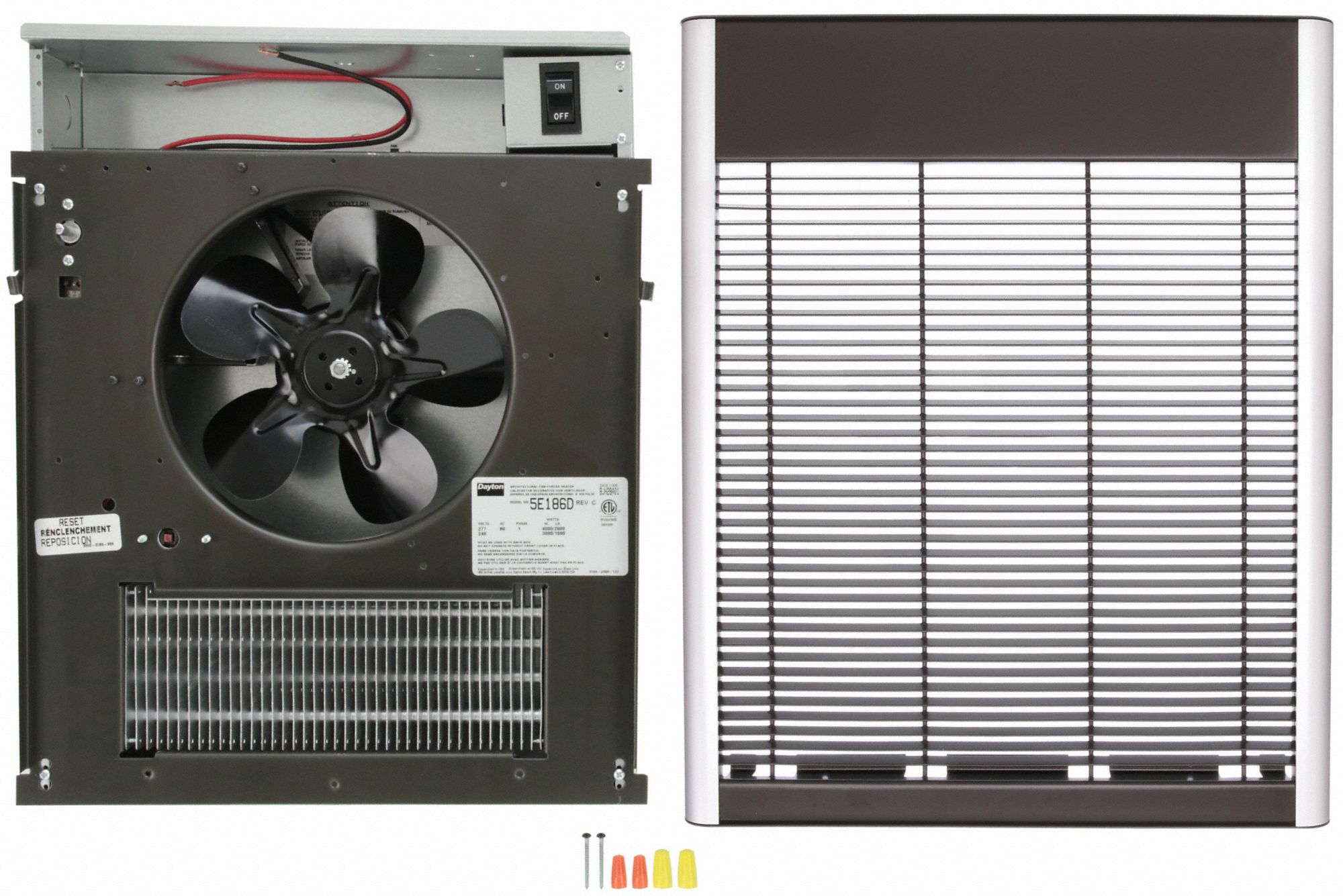 DAYTON Recessed Electric Wall-Mount Heater, 1,500W/3,000W, 2,000W/4 ...