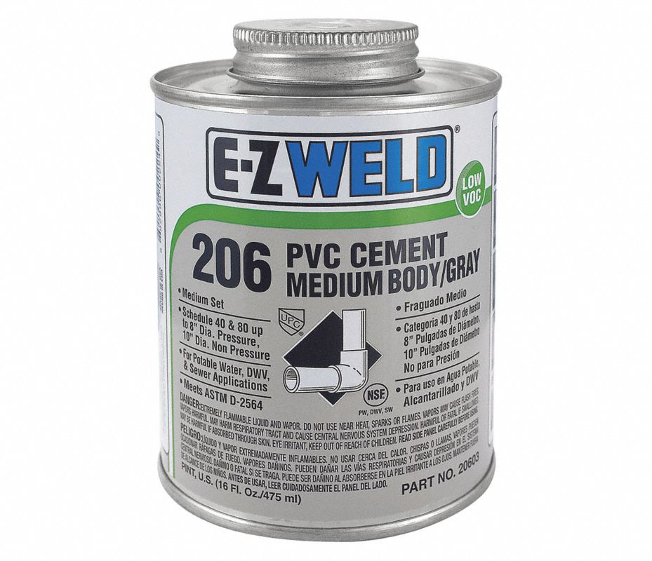 EZ WELD Cemento de PVC de Uso Pesado , Gris , Tamaño (Oz.) 16 , para ...