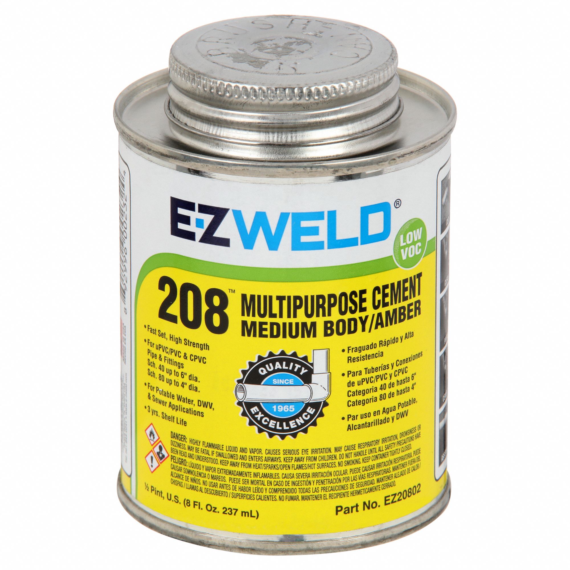 EZ WELD, 208 Multipurpose Cement, 8 fl oz, Pipe Cement - 5E532|20802 - Grainger